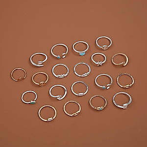 YOOESTORES82 Boho Stackable Ring Set for Women.Turquoise Star Moon Knuckle Rings Midi Finger Rings Set Retro Wave Peak Sea Stacking Joint Ring Sets