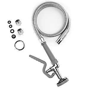 FAUAID Pre Rinse Spray Valve with 45” Stainless-Steel Pre Rinse Hose,1.42 GPM Pre Rinse Sprayer Commercial Sink Sprayer with Ergonomic Handle Commercial Faucet Parts,Fit for Dish Washing Sprayer（Gray）