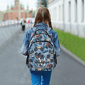 MCHIVER Red White Monster Truck Personalized Kids Backpack Custom for Boys & Girls 16.7 Inch School Backpack for Teen with Adjustable Buckle Backpacks for School & Picnic