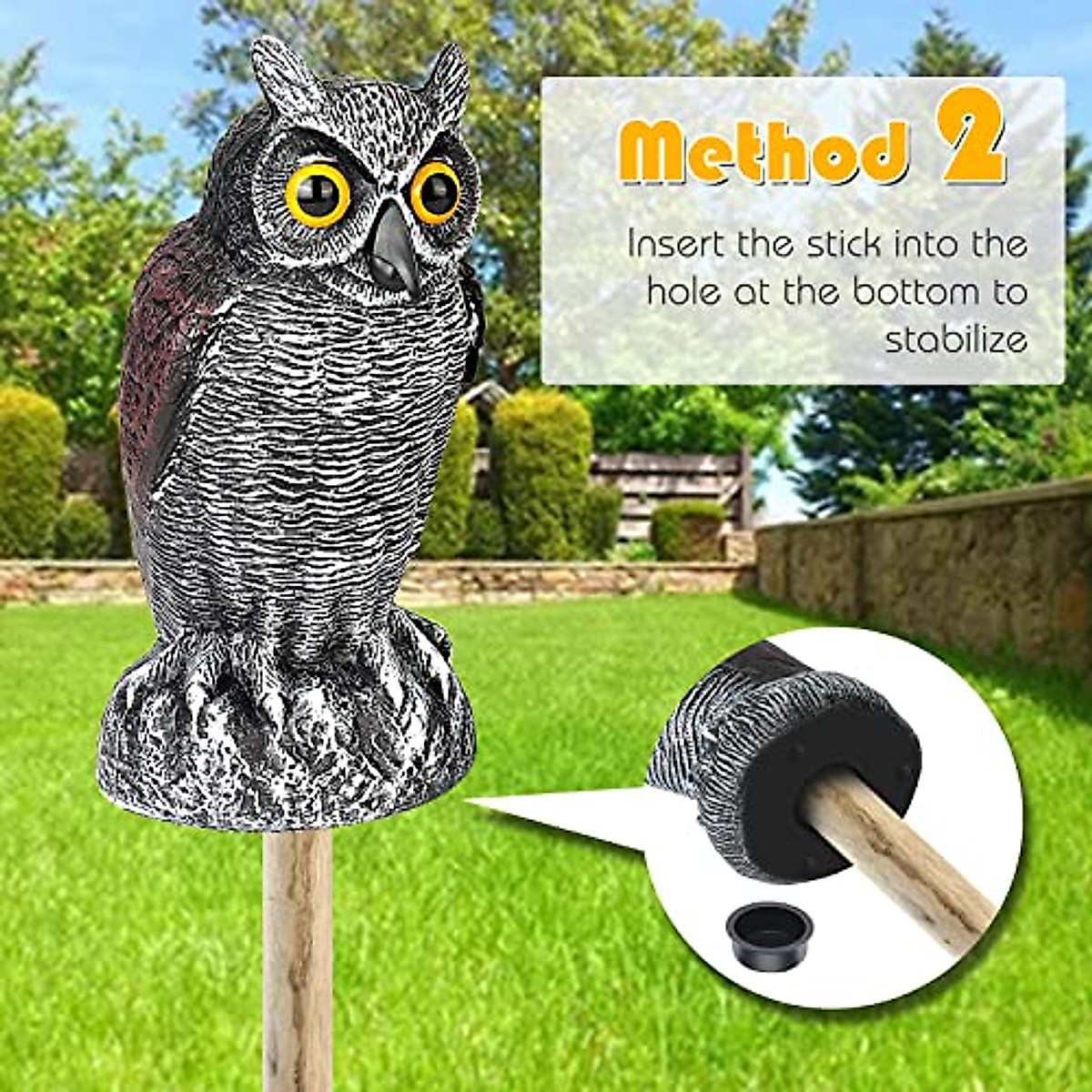 3-Pack Owl Decoys for Bird Deterrent - Weatherproof Bird Repellent Devices for Outdoor Use - Plastic Owls to Scare Birds Away and Control Garden Pests