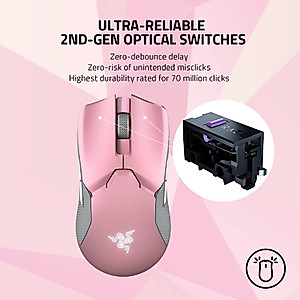 Razer Viper Ultimate Lightweight Wireless Gaming Mouse & RGB Charging Dock: Hyperspeed Wireless Technology - 20K DPI Optical Sensor - 78g - Optical Mouse Switch - 70 Hr Battery - Quartz Pink