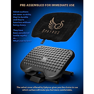 Ephyrus Adjustable Under Desk Footrest - Ergonomic Black Foot Rest with 3 Height Position - 30 Degree Tilt Angle Adjustment for Home, Office with Massage Surface for Improved Circulation and Posture