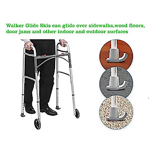 ComsenMed Walker Glide Skis, Universal Fit, Extra Durable,for 1 1/8 Inch Tubes,Universal Replacement Glide Caps,Heavy Duty Walker Coaster Skis for,Walker Parts,Walker Tips,(Gray) 1 Pair