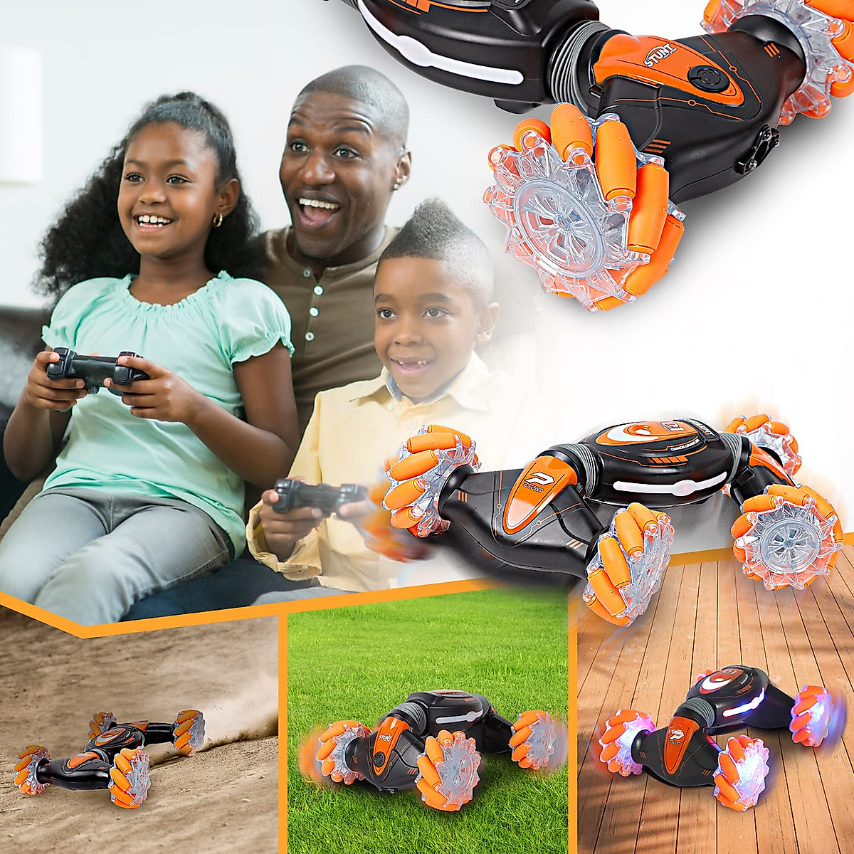 Ruirtarci Music Water Spray RC Car, 4 Wheel Drive Stunt Car Toy for Kids, Hobby RC Crawlers, Double Sided Rotating 360°Remote Control Car, Dual-Color (Orange)