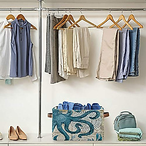 Glaphy Octopus Nautical Old Map Storage Basket Bin Foldable Nursery Toy Basket with Handles for Home Office Bedroom（Rectangular）