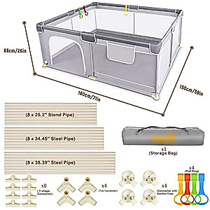 Baby Playpen 71”×59”, Extra Large Play Pen Playard for Babies and Toddlers Indoor & Outdoor Safety Play Yard Area, Kid Sturdy Play Center Fence with Soft Breathable Mesh, Playpen for Toddlers