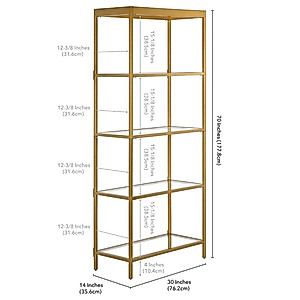 Henn&Hart 30" Wide Rectangular Bookcase in Brass, for Home Office, Living Room