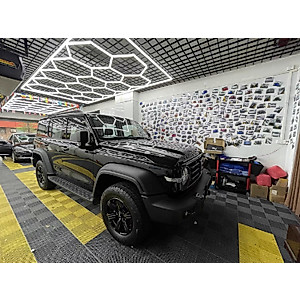 Car Detailing Led Garage Light,15 Hexagonal Grid Systems Led Shop Lights for Garage/Workshop with White Border, 6500K IP54 AC100-240V(191 “x96”)