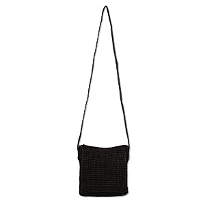 Rising Phoenix Industries Cute Black Crochet Crossbody Bag with Zipper and Flap Closure, Boho Style Handbag Purse with Faux Leather Strap
