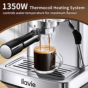 ILAVIE Espresso Machine 20 Bar, Professional Espresso Maker Cappuccino Machine with Steam Milk Frother, Stainless Steel Espresso Coffee Machine with 61oz Removable Water Tank, for Home Office Dad Mom