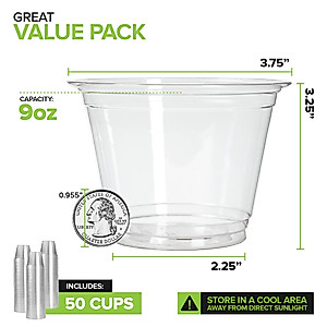 Stock Your Home 9 oz Clear Commercially Compostable Cold Cups Plant Based Eco Party Cup, Environmentally Friendly Recyclable Disposable Sustainable for Water, Wine & Beer Sample (50 Pack)