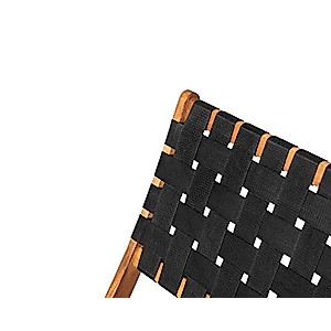 Patio Sense 62774 Sava Indoor Outdoor Folding Chair All Weather Wicker Low Slung Portable Seating Solid Acacia Wood Woven Seat & Back Indoors Porch Lawn Garden Fishing Sporting - Black Webbing