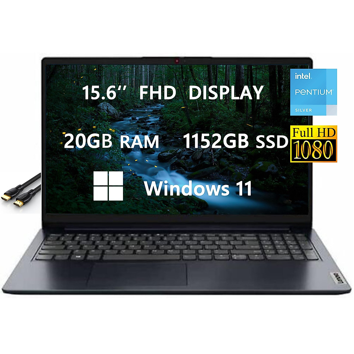 2023 Newest Upgraded IdeaPad 1i Laptops for Student & Business by Lenovo, 15.6'' FHD Computer, Intel 4-Core CPU, 20GB RAM, 1152GB(128GB+1TB)SSD, Wi-Fi, HDMI, Windows 11, Long Battery Life, ROKC Bundle