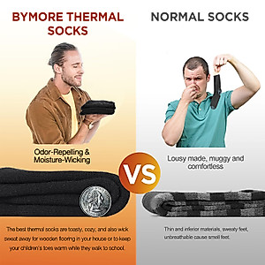 Bymore 2 Pairs Thermal Socks for Men,Heated Socks for Women, Warm Thick Winter Socks Insulated Cold Weather(Black,4-10)