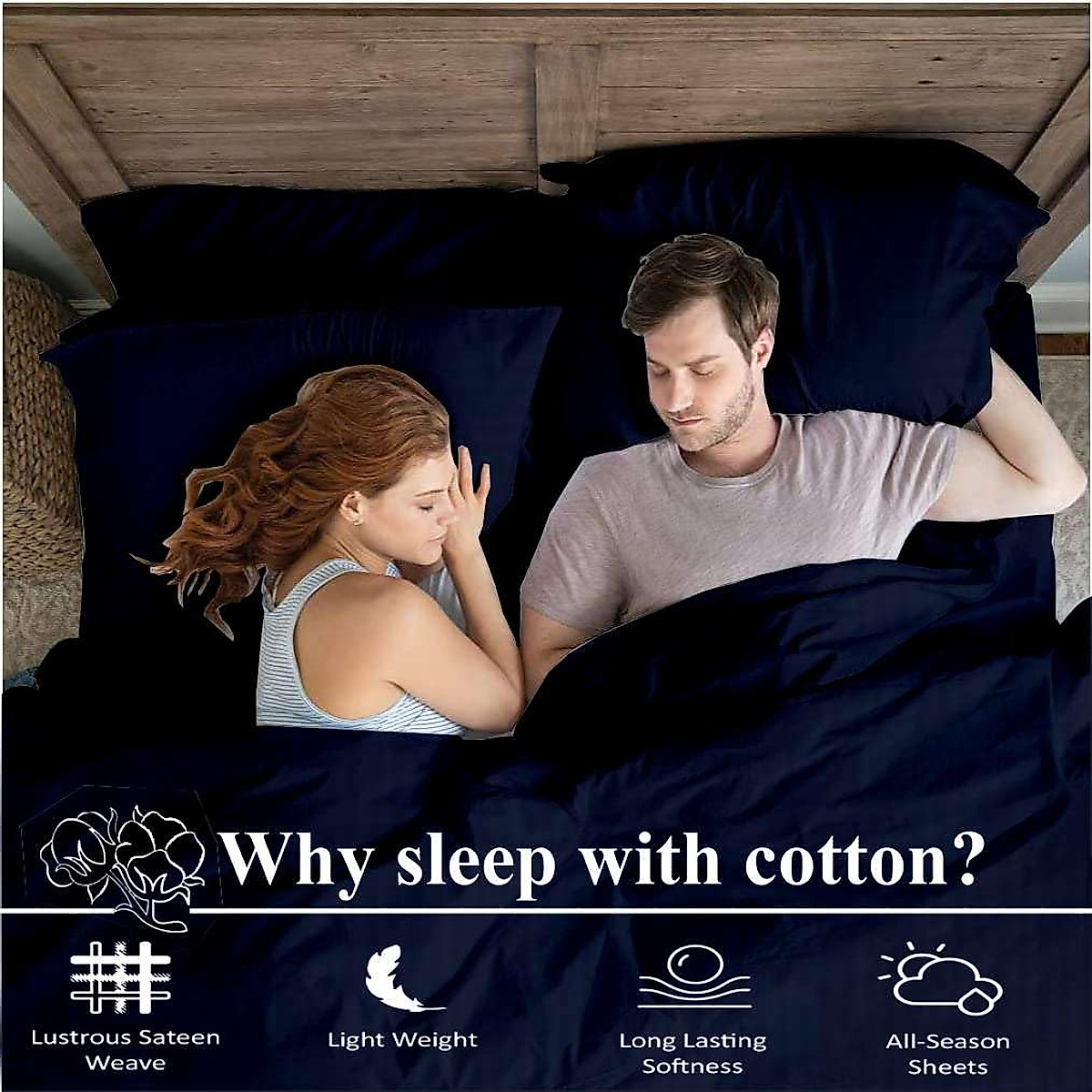 400 Thread Count 100% Egyptian Cotton Sheet Set - Olympic Queen Size Sheets Set - 12 inch Deep Pocket of Fitted Sheet - 4 Piece Sheet Set (Navy Blue Stripe - Olympic Queen 12 inch Deep Pocket Sheets)