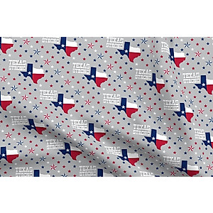Spoonflower Fabric - Texas Strong White Blue Star Red Cowboy Patriotic Gray State Pride Printed on Petal Signature Cotton Fabric Fat Quarter - Sewing Quilting Apparel Crafts Decor