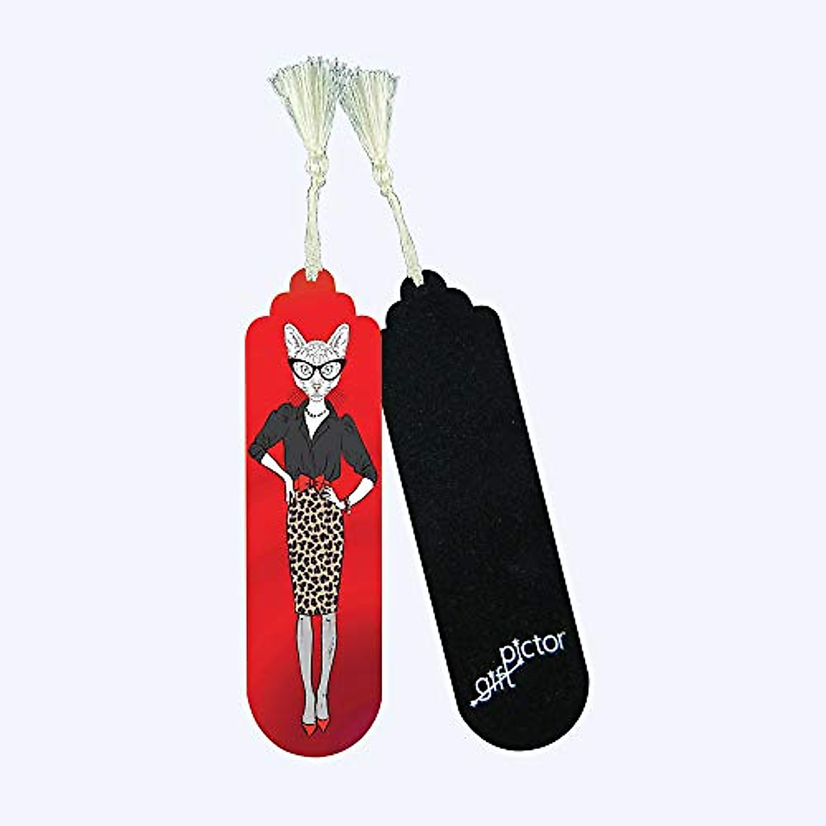 Pictor Gift Swanky Lady Decorative 4 Piece Bookmark Set, Artwork, Funny, Student, Teacher, School, Office, Best Gift Idea for Reader, Book, Cat, Lovers, Metal Pressed with Tassels, Suede Back