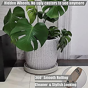 Dcpes Plant Caddy with Hidden Wheels, 12Inch Planter Roller Base, 360°Rolling Plant Stand, Heavy Duty Plant Trolley, 4 Invisible Casters, Beige, 2Pack