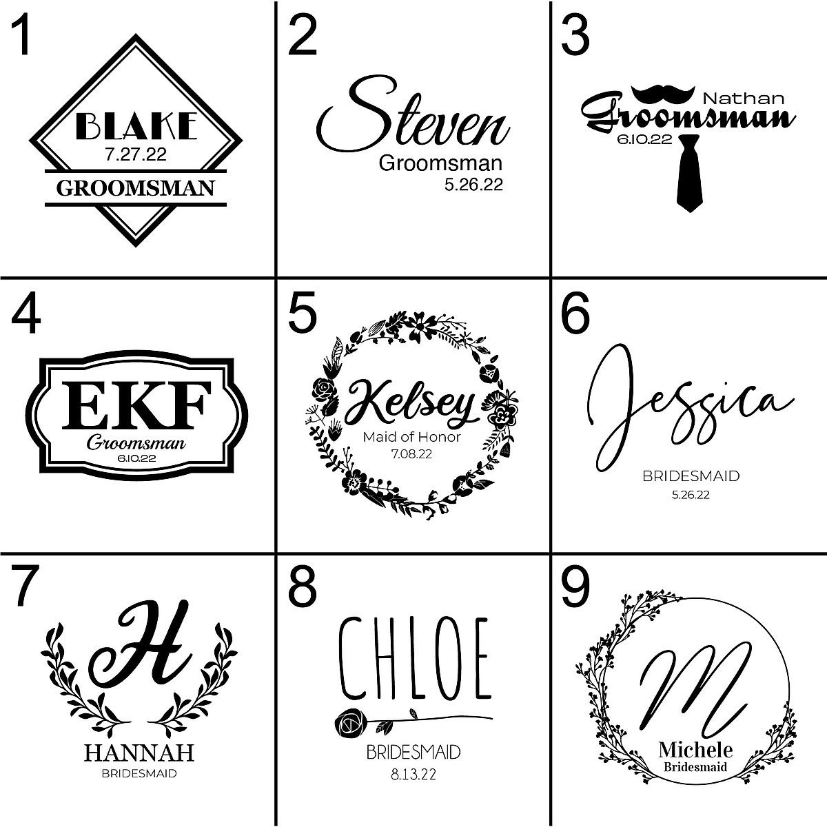 R and R Imports Personalized Wedding Party Customizable Etched 2 oz Square Shot Glass, Bridesmaid Groomsmen Gifts