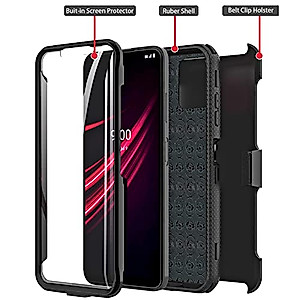 HONTECH for T-Mobile Revvl 6 Pro 5G Case,Holster Phone Case with Built-in Screen Protector Swivel Belt Clip Heavy Duty Full Body Protection Shockproof Kickstand Cover for Outdoor Sports