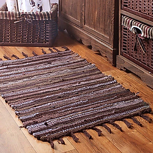 Zeafeel Chindi Rag Rug, Machine Washable Cotton Reversible Rag Rug Hand Woven Multi Color Striped Area Rug Floor Rugs for Bedroom, Living Room, Kitchen and Laundry Room (20'' x 31", Coffee)