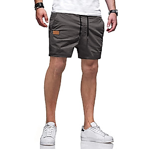 JMIERR Mens Casual Shorts - Cotton Linen Drawstring Summer Beach Stretch Twill Chino Golf Dress Shorts Shorts with Pockets Elastic Waist, 2XL, A1 Grey2