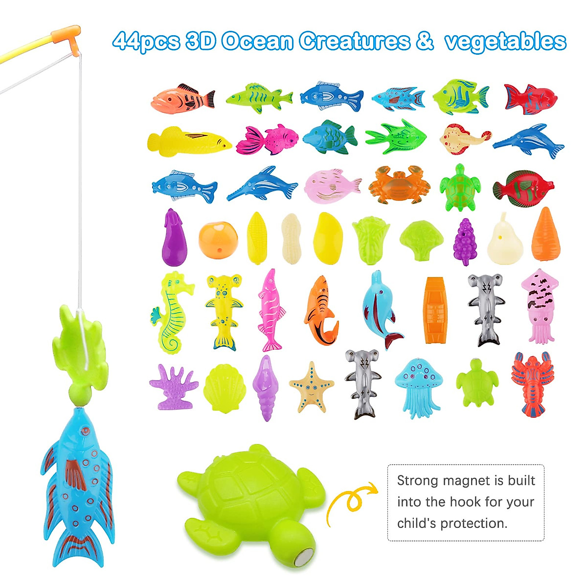 DC-BEAUTIFUL 51 Piece Fishing Toy Baby Bath Toy Magnetic Net Fishing Game Fishing Learning Education Play Set Outdoor Fun Best Gift for Children Fishing Game for Kids Party Favors