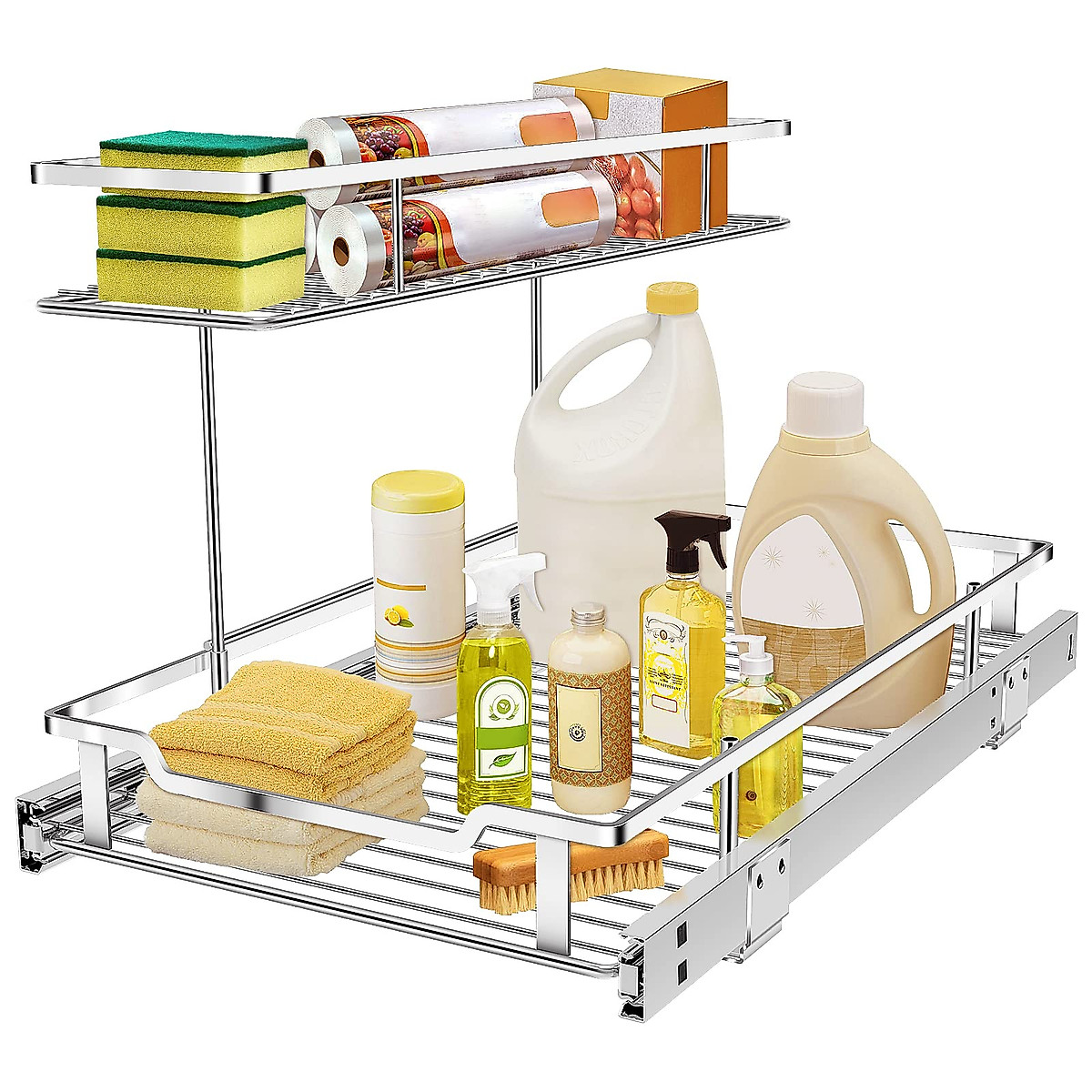 Tksrn Pull Out Cabinet Organizer, Under Sink Organizer Kitchen Slide Out Storage Shelf with 2 Tier Sliding Wire Drawer - 12.6W x 21D x 13H - Request at Least 13 inch Cabinet Opening