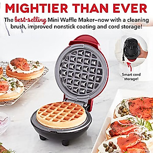 DASH Deluxe Mini Maker for Individual Waffles, Hash Browns, Keto Chaffles with Included Brush and Cord Wrap, and Easy to Clean Non-Stick Surfaces, 4 Inch, Apple Red