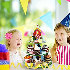3 Tier Farm Animals Cupcake Stand Holder Farm Theme Birthday Party Supplies Spring Cupcake Tower Cardboard Display Decorations Rustic Dessert Cake Stand for Boy Girl Kids Baby Shower