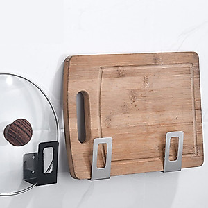 Hemoton 2 Pairs Pot Lid Rack Wall Mounted: Stainless Steel Pan Lid Organizer Holder Self Adhesive Pot Lid Holders Kitchen Cooking Utensil Tool Silver