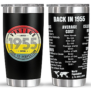 FOCIUZTA 70th Birthday Gifts for Women & Men – 1955 Vintage 20oz Tumbler, Perfect 70th Birthday Decorations & Gift Ideas for Her & Him, 70-Year-Old Birthday Gifts for Men & Women