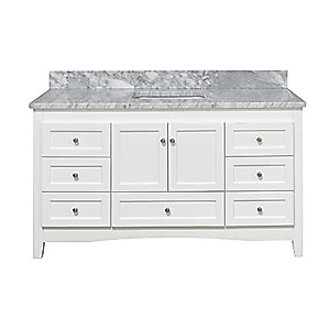 Kitchen Bath Collection Abbey 60-inch Single Bathroom Vanity (Carrara/White): Includes White Cabinet with Authentic Italian Carrara Marble Countertop and White Ceramic Sink