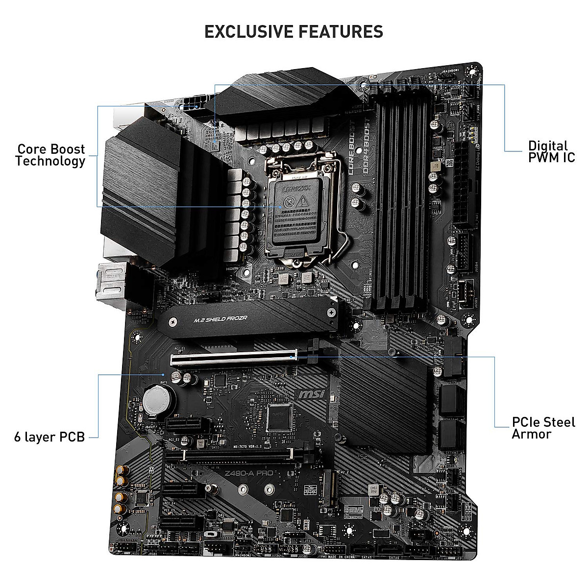 MSI Z490-A PRO ProSeries ATX Motherboard (10th Gen Intel Core, LGA 1200 Socket, DDR4, Dual M.2 Slots, USB 3.2 Gen 2, 2.5G LAN, DP/HDMI)