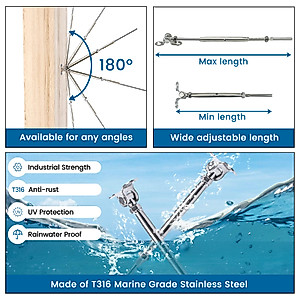 Muzata 10Pairs Cable Railing Kit 1/8" Swage Toggle Turnbuckle Hardware T316 Stainless Steel for Wood Post WoodEasy System Angle 180° Adjustable Stairs Deck 10 Cable Lines CK07 NN1,CA4 CA5…