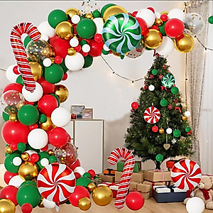 Christmas Balloons Garland Arch kit Red White Green Balloons Candy Cane Foil Balloons Merry Christmas Birthday Party Decorations Supplies