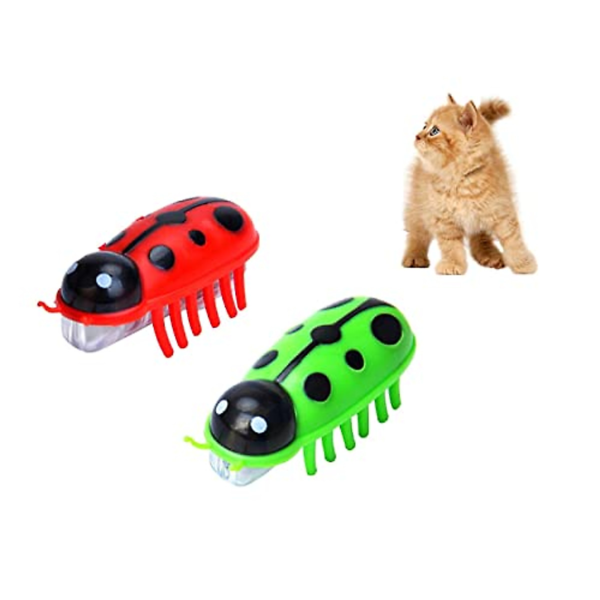 2Pcs Mini Electric Robot Beetle, Interactive Cat Toy Excites & Entices Cats Cuddling Chasing Fun, Realistic Beetle Vibrating Wings, Cat Bug Educational Toy for Indoor Cats Kitten Play Chase Exercise