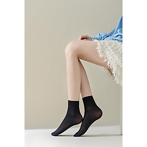 Fitu Women's 10 Pairs Pack Nylon Ankle Tights Hosiery Socks (Black) One Size Black