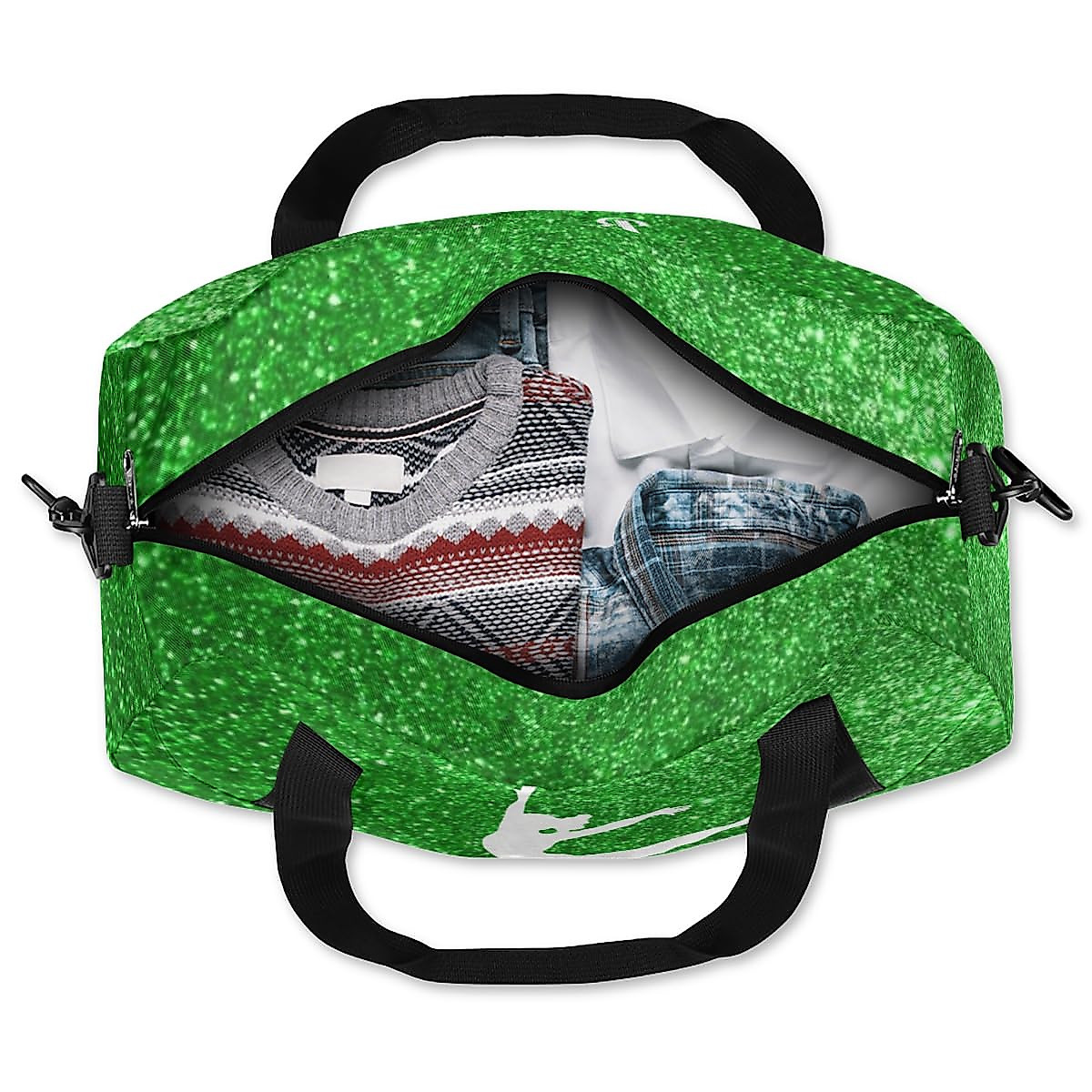 Personalized Custom Kids Duffel Bags, Customized Gifts Sports Gym Bag Custom Name Girls Dance Bag Overnight Weekender Sleepover Carry On Travel Tote Bag for Girls, Green Glitter Dance