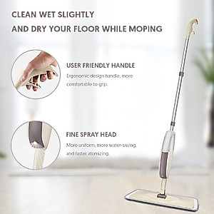 Spray Mop for Floor Cleaning, HOMTOYOU Floor Mop with a Refillable Bottle and 3 Washable Microfiber Pads, Dry Wet Spray Mop for Home Kitchen Hardwood Laminate Wood Vinyl Ceramic Tiles Floor Cleaning