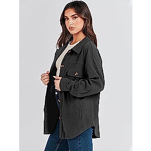 ANRABESS Women Casual Jackets Corduroy Shacket Fall Oversized Button Down Shirts Long Sleeve Casual Loose Cardigan Blouse Coat 1027heise-L