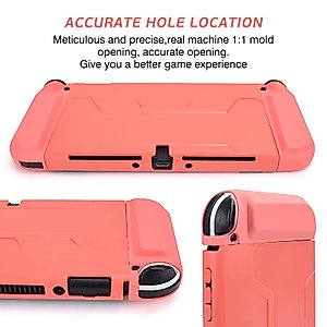 DLseego Coral Red Switch OLED Dockable Protective Case with 2 Game Card Slots Soft TPU Joy Con Cover + Console Hard Shell Shockproof Anti Scratch Skin with 8PCS Non Slip Thumb Grips for Switch 2021