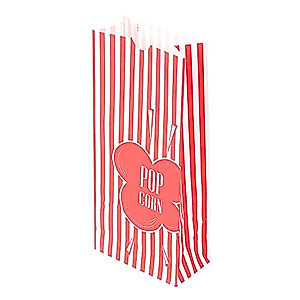 Restaurantware Bag Tek 1 Ounce Popcorn Bags, 100 Disposable Paper Popcorn Bags - Greaseproof, Striped, Red Paper Concession Popcorn Bags, For Movie Nights, Theaters, Carnivals, & More