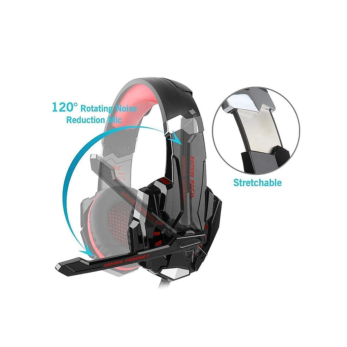 REDFIRE Stereo Gaming Headset for PS4, PC, Xbox One Controller, Noise Cancelling Over Ear Headphones Mic, LED Light, Bass Surround, Soft Memory Earmuffs for Laptop Mac Nintendo Switch Games -Red