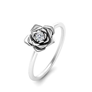 55Carat Flower Diamond Engagement Ring Sterling Silver Created Cubic Zircon Round Shape White Color Solitaire Engagement Rings Prong Setting in Size 6 Handcraft Chakra Healing