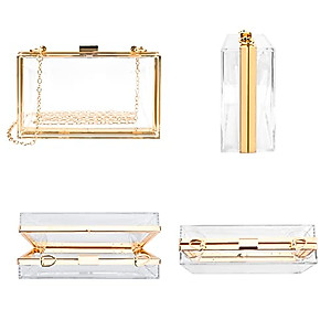 Women Clear Purse, Acrylic Box Evening Clutch Bag, Transparent Lady Wedding Party Shoulder Crossbody Handbag with Replacement Chain Strap, 2 Packs