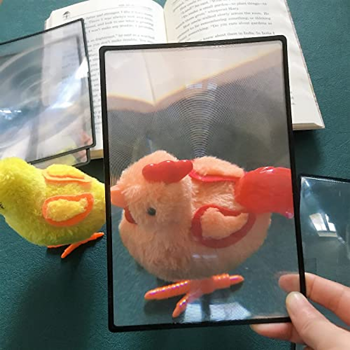 4pcs Page Magnifier for Reading, 3X Magnifying Lens Sheet/Bookmark Flat Magnifier Lenses Lay on Page, Magnifying Fine Print, Flexible Lens, by HYMAOME