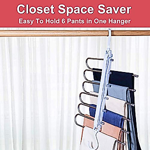 Niclogi Pants Hangers 6 Layers Space Saving Trouser Hangers, 4 Pack Multifunctional Pant Rack Stainless Steel Folding Closet Storage Organizer for Pants Slacks Jeans Trousers Towel（Grey）