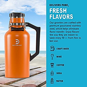DrinkTanks Craft Growler, Passivated Stainless Steel Growlers for Beer, Leakproof and Vacuum Insulated Beverage Tumbler, Easy-to-Use Soda, Wine, or Coffee Tumbler with Handle, Moab, 64 Oz