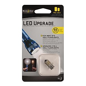Nite Ize LED Upgrade - LED Bulb Kit for Flashlights - 55 Lumen Flashlight - 100,000 Hour Lifespan - Compatible for Most C or D Cell Flashlights